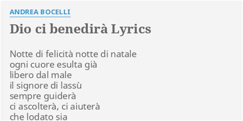 Dio Ci BenedirÀ Lyrics By Andrea Bocelli Notte Di Felicità Notte