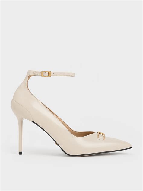 Chalk Gabine Leather Stiletto Heel Pumps Charles And Keith Kh