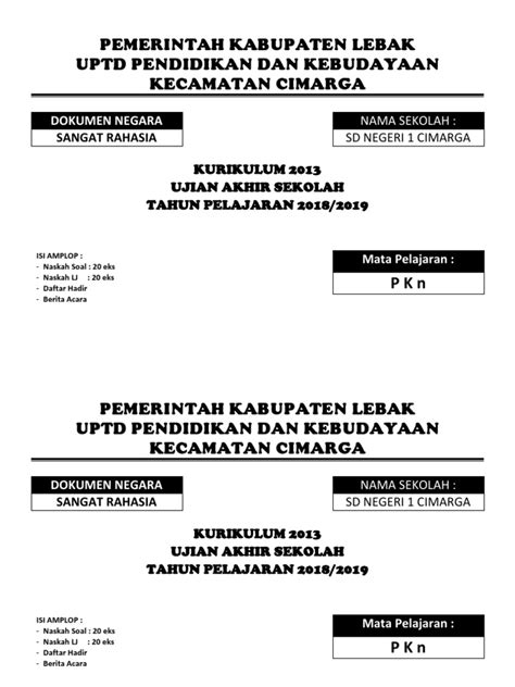 Cover Amplop Soal Us 2019 Pdf