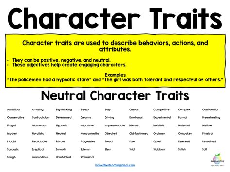 327 Character Traits Positive Negative Neutral Digital And Print