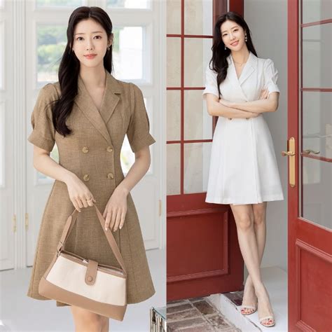 시더 테일러드 퍼프 더블버튼 원피스 시크라인