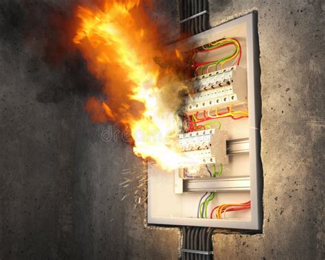 Short Circuit Voltage Switchboard With Circuit Breakers Caught Fire Stock Illustration