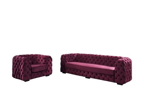 Canapé 3 places et fauteuil chesterfield stanley velours pourpre