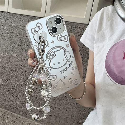 신상할인💙 실버 크롬 키티 체인 키링 실리콘 아이폰 11 12 13 14 프로 맥스 투명 커플 우정 케이스아이폰젤리 에이블리