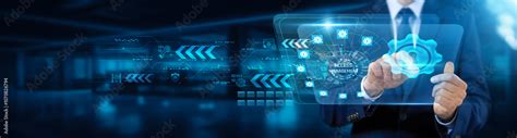 Access Management Businessman Touching Interface And Initiating