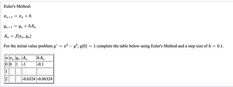 solved euler s method xn 1 xn th yn 1 yn han an