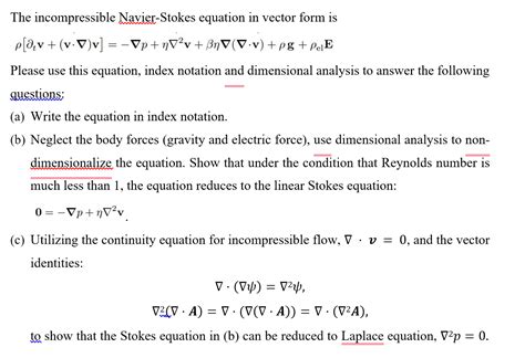 Solved The Incompressible Navier Stokes Equation In Vector Chegg