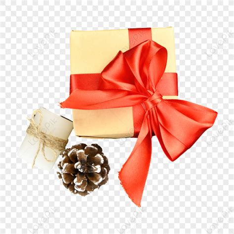 빨간 리본 선물 상자 솔방울 촛불 조합나무시각 Png 일러스트 무료 다운로드 Lovepik