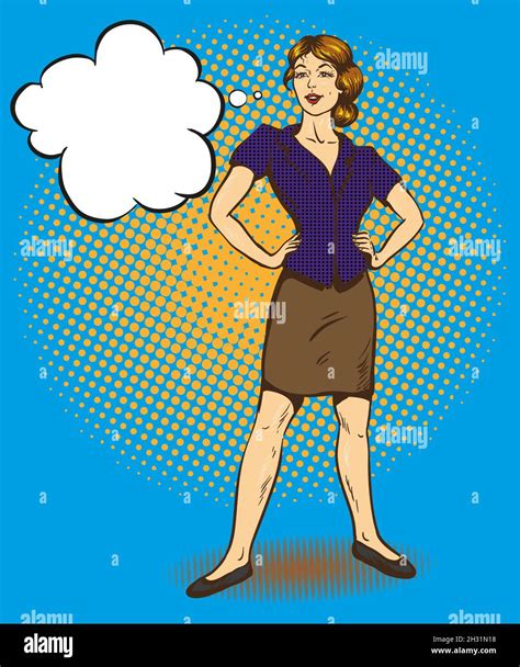 Woman Standing In Confident Position Retro Comic Pop Art Vector
