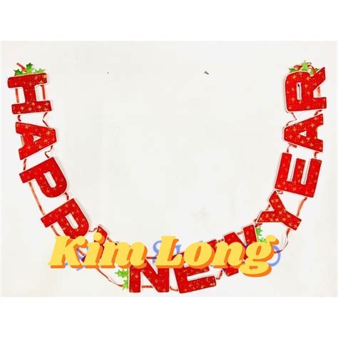 Dây Chữ Happy New Year ChÚc MỪng NĂm MỚi Bằng Vải Nhung đỏ Treo Hoặc