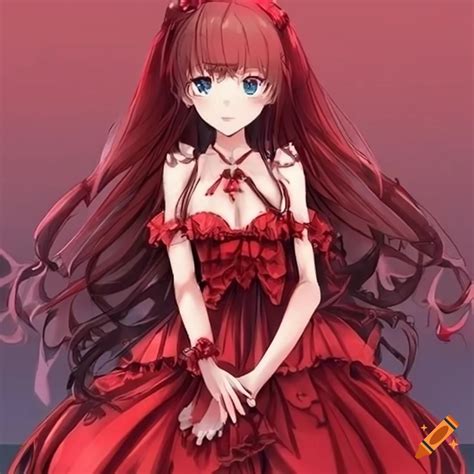Anime Girl In A Long Red Dress