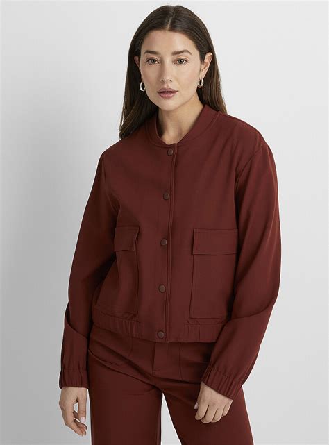 Patch Pockets Stretch Bomber Jacket Contemporaine Womens Jackets