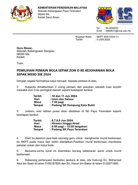 Surat Sesi Pemilihan Bola Sepak Sk Danglaubaru Pdf