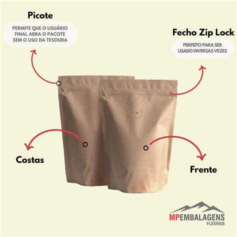 Kraft Saco Stand Up Pouch Com Zíper Valvulado Mp Embalagens Flexiveis