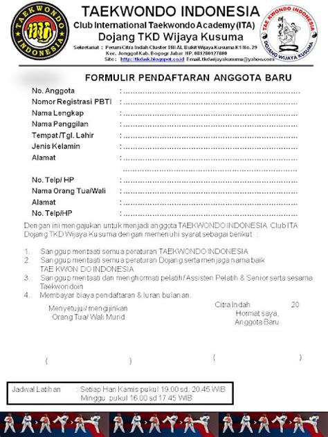 Tae Kwon Do Wijaya Kusuma Formulir Pendaftaran