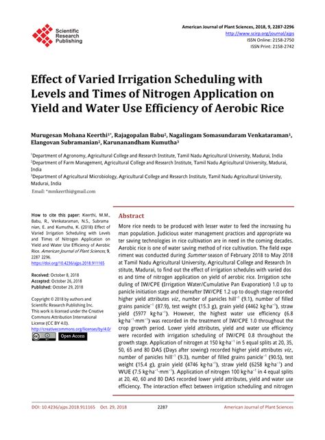 Pdf Effect Of Varied Irrigation Scheduling With Levels And Times Of