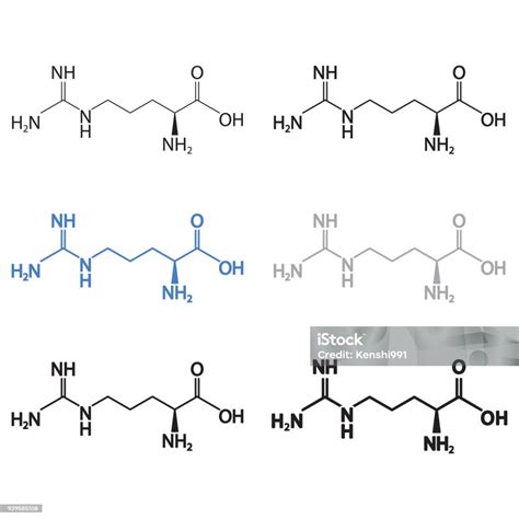 Arginin Larginin Molekul Struktural Kimia Formula Set Ikon Vektor