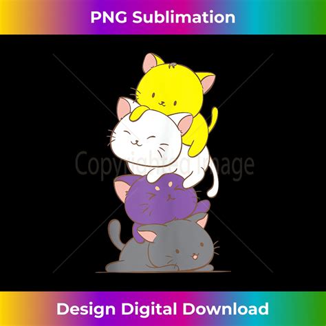Non Binary Pride Flag Cute Cat Anime Art Kawaii Clothing Tan Inspire Uplift