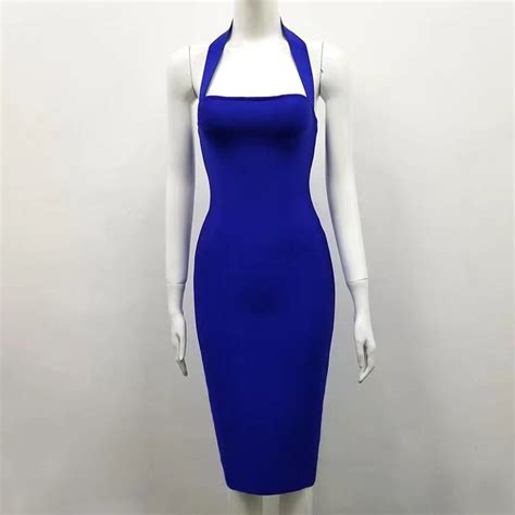 Vestido Bandage de rayón azul rojo blanco y negro Sexy ceñido para