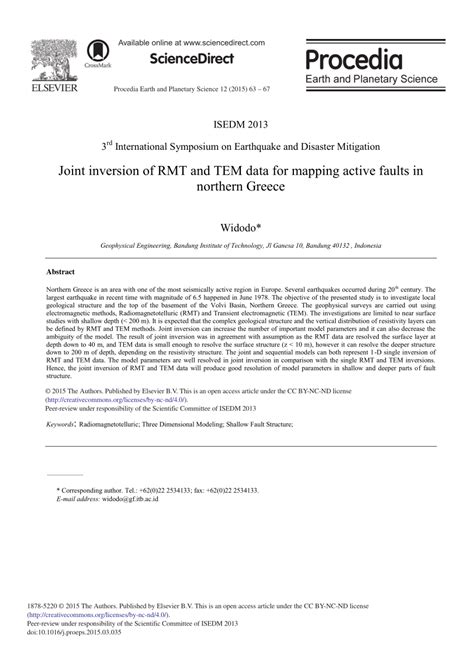 Pdf Joint Inversion Of Rmt And Tem Data For Mapping Active Faults In