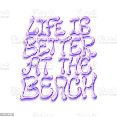 해변에서의 삶이 더 좋습니다 액체 홀로그램 손으로 그린 글자 그림 무지개 빛깔의 3d 효과 타이포그래피 문구입니다 0명에 대한 스톡 벡터 아트 및 기타 이미지 Istock