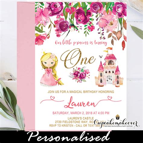 Floral Pink Fuchsia Castle Baby Shower Invitations Cupcakemakeover
