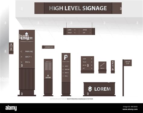 Wayfinding System Signage Mockup Set Direction Signs Exterior And Interior Way Finding Design