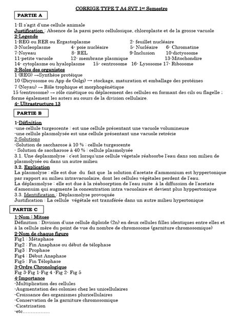 Corrige Type T A4 Svt 1er Semestre B 2 Pdf