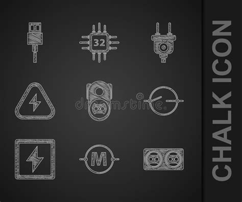 Set Electrical Outlet Circuit Scheme Lightning Bolt High Voltage Plug And Usb Cable Cord
