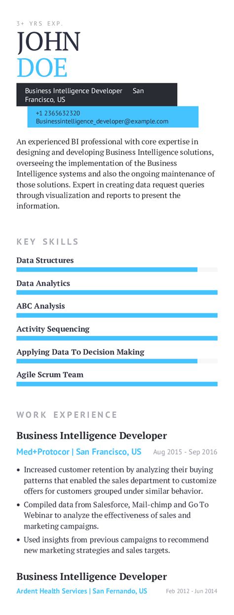 Business Intelligence Developer Resume Example With Content Craftmycv