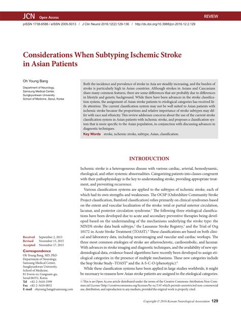 Pdf Considerations When Subtyping Ischemic Stroke In Asian Patients