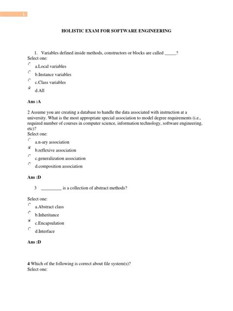 Holistic Exam For Software Engineering Pdf Databases File System