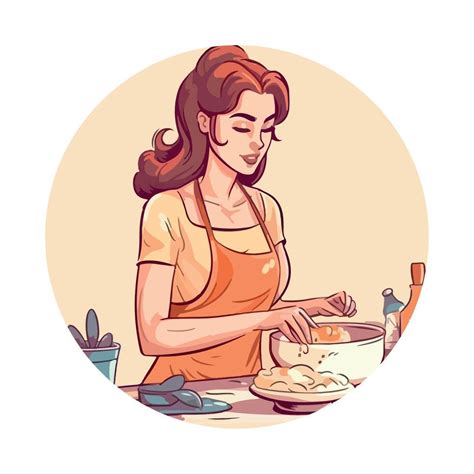 Smiling Woman Cooking Gourmet Meal In Kitchen Icon Isolated 47649052
