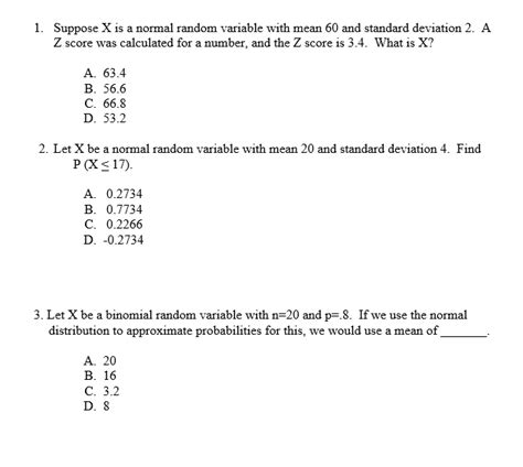 Solved 1 Suppose X Is A Normal Random Variable With Mean 60