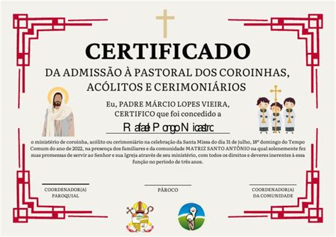Certificado De Coroinhas Pdf