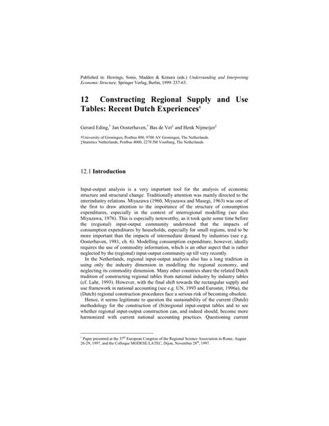 Pdf Constructing Regional Supply And Use Tables Recent Dutch Experiences