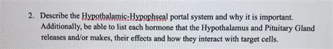 Solved 2 Describe The Hypothalamic Hypophseal Portal System