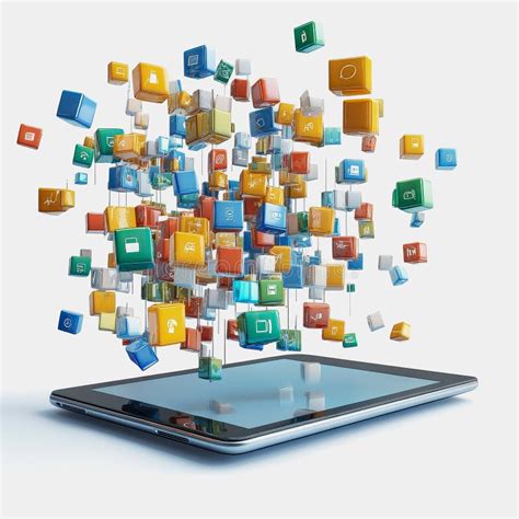 Colorful 3d Icons Floating Above A Tablet Display Representing Technology And Digital
