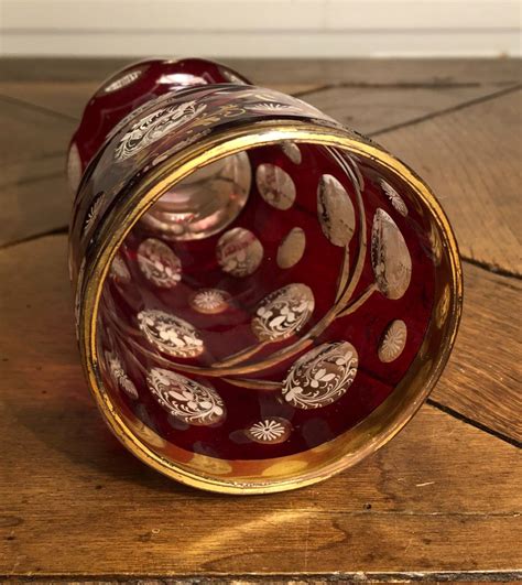 Proantic Red Bohemian Cut Crystal Glass With Gold And White Decor