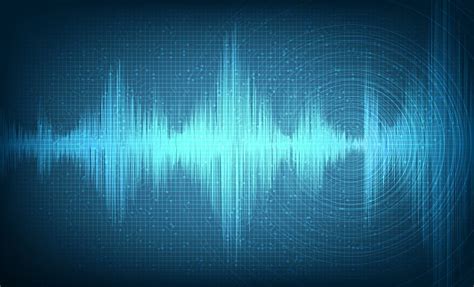하이테크 디지털 사운드 파도 빛 파란색 배경 기술 지진 파 다이어그램 개념 기술 및 과학 벡터 일러스트 레이 션에 대 한 디자인에 원형 진동 지진에 대한 스톡 벡터 아트 및