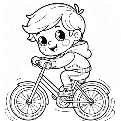 Dibujo Para Colorear De Un Niño De Dibujos Animados Montando Una