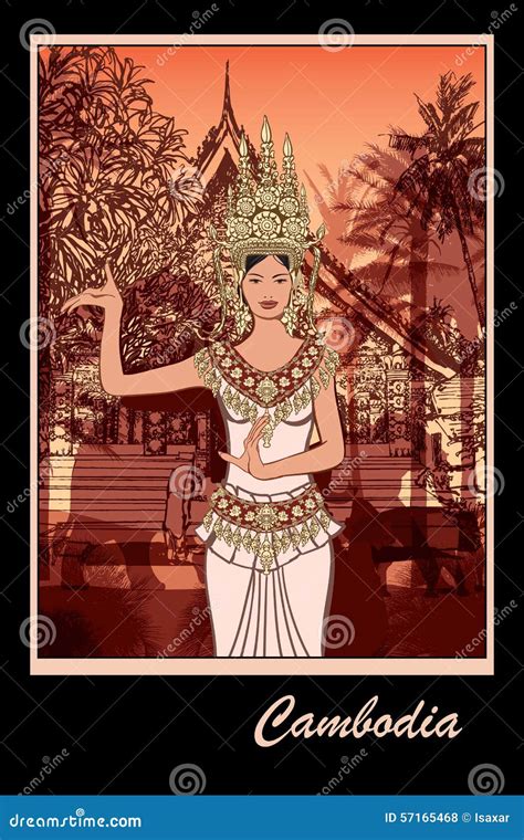 Apsara Dance White Silhouette On Black Background Cartoon Vector