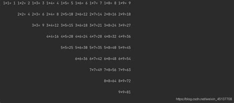 Python打印九九乘法表 左上三角、左下三角、右上三角、右下三角形格式 Csdn博客