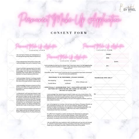 Formulario De Consentimiento De Maquillaje Permanente Rosa Etsy México