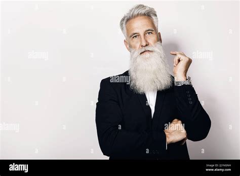 Handsome Aged Man Wearing Stylish Black Suit Stock Photo Alamy