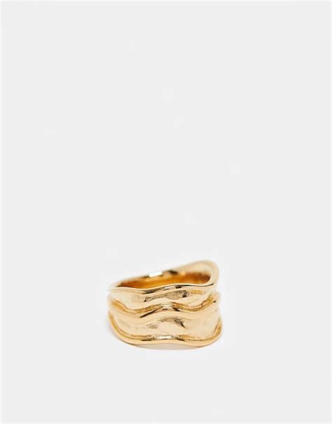 Asos Design Waterproof Stainless Steel Ring With Molten Wave Design In