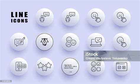 피드백 세트 아이콘입니다 크로스 체크 마크 체크 박스 이모티콘 별 등급 속도 반응 코멘트 리뷰 좋아요 싫어하는 사용자 온라인 커뮤니케이션 개념 신형성 비즈니스용 벡터 줄 아