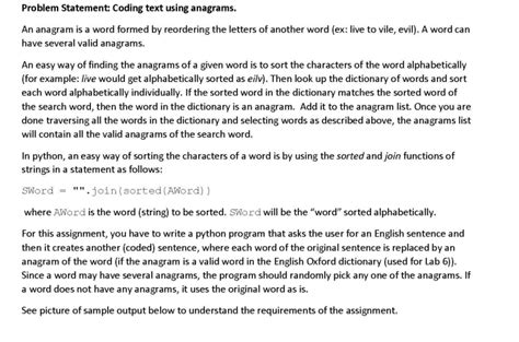 Problem Statement Coding Text Using Anagrams An