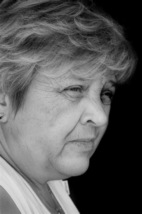 Pensive Older Woman In Black And White Stock Image Image Of