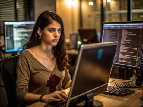 Women Coders Working Late Into The Night Women Developers In A Modern Tech Workspace Premium